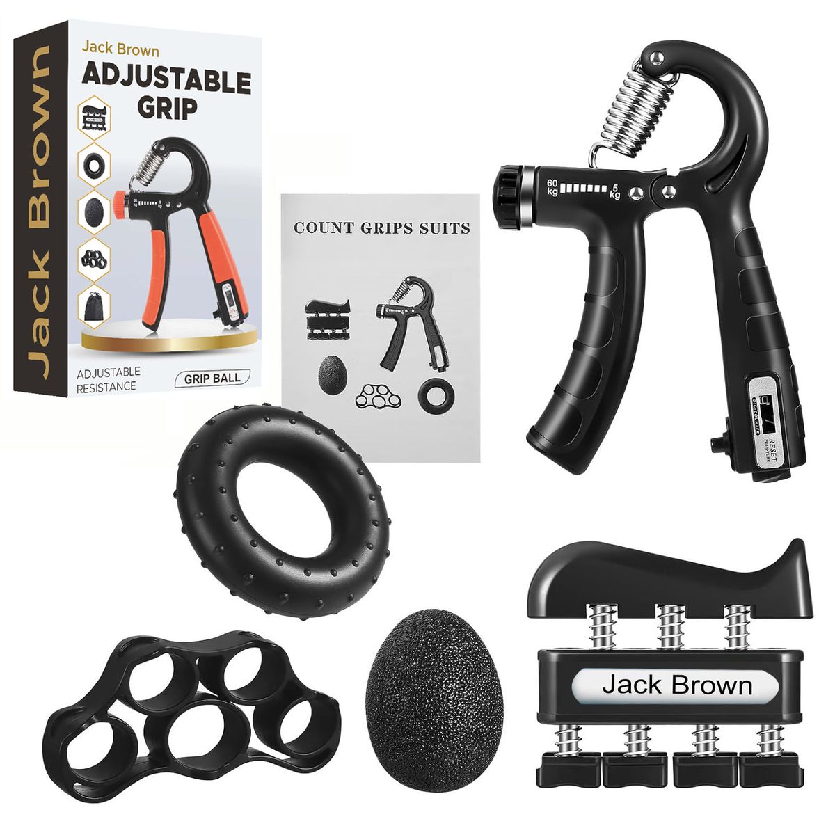 Jack Brown Hand Grip Strengthener with Automatic Count and Bag - 6 ...