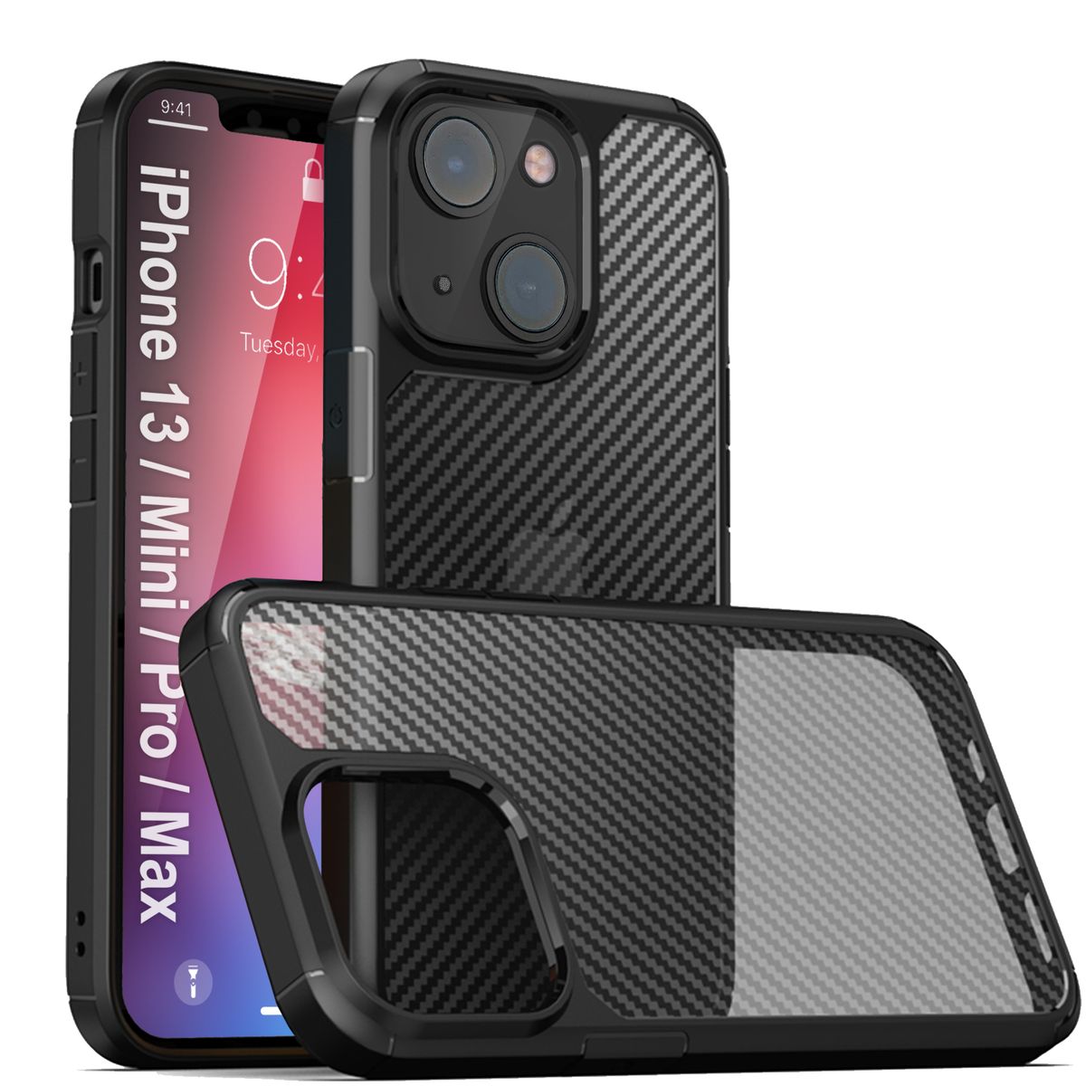 ORRO iPhone 13 Series Mini/Pro/Max Carbon Fibre Clear Back Black Case ...