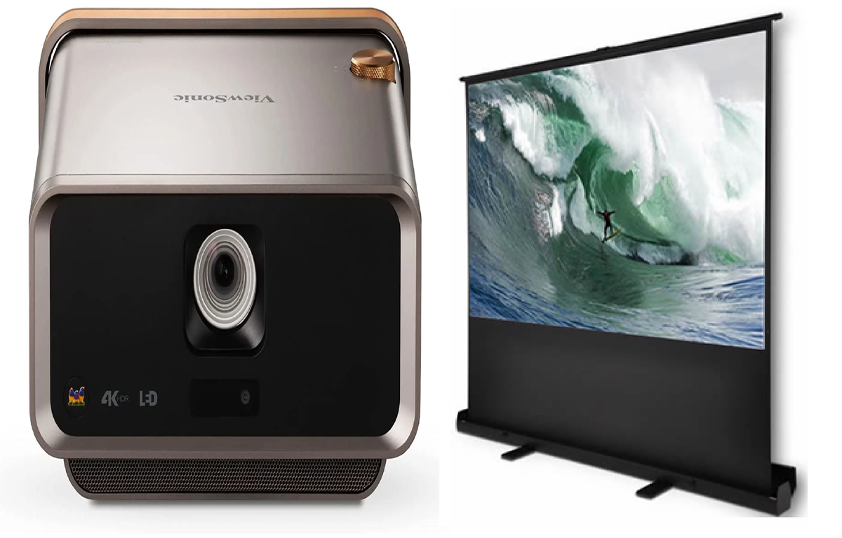 ViewSonic 4K UHD LED Home Theater Projector & 90" Pull Up Projector ...