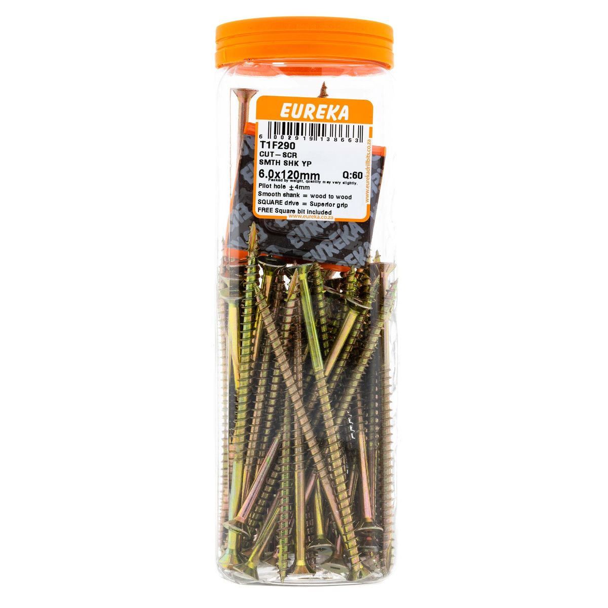 EUREKA Cut-Screw Smooth Shank Yellow Passivated 6 x 120mm Q:60 T1F290 ...
