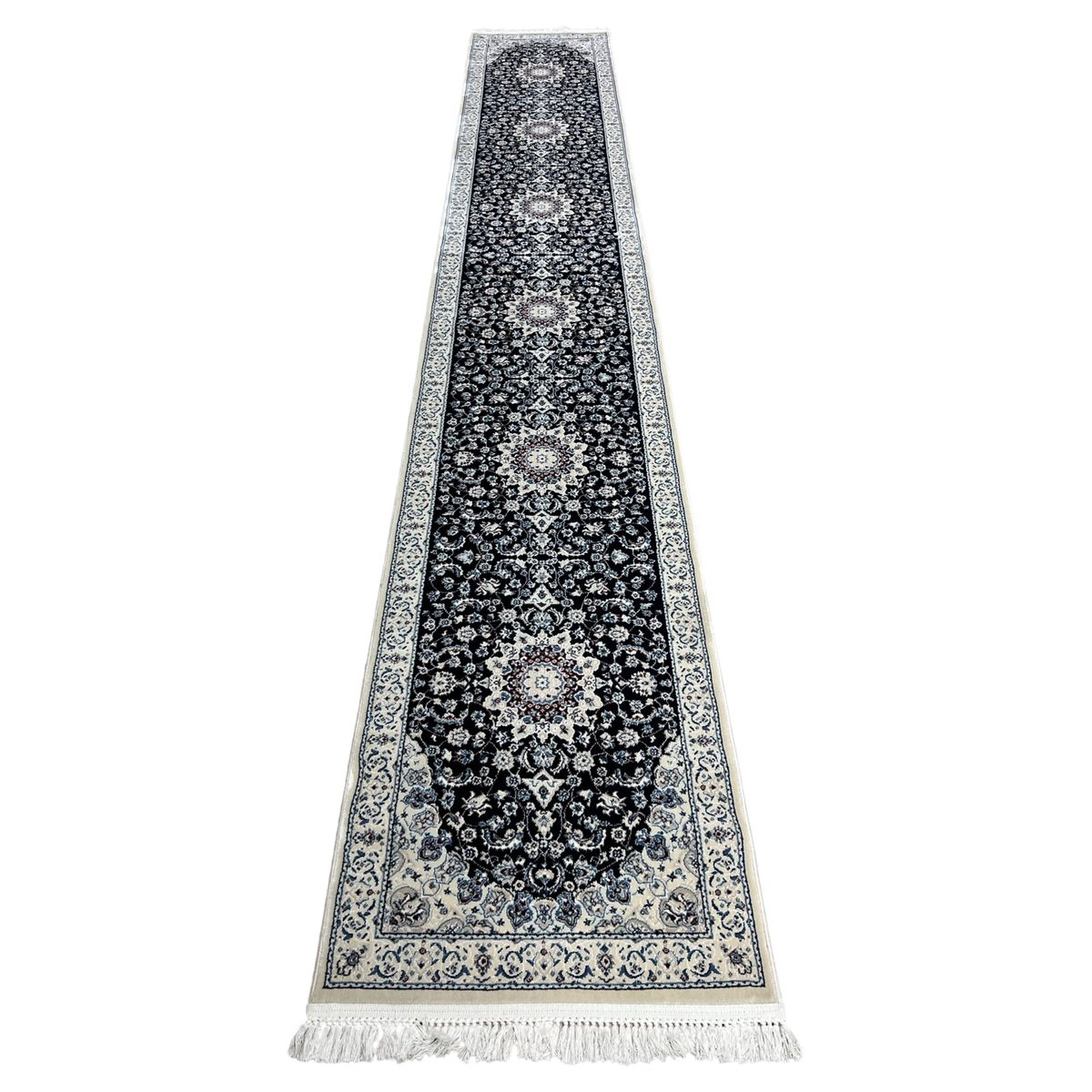 Persian Nain Design Machine Woven Runner/Rug - Navy & Cream | Shop ...