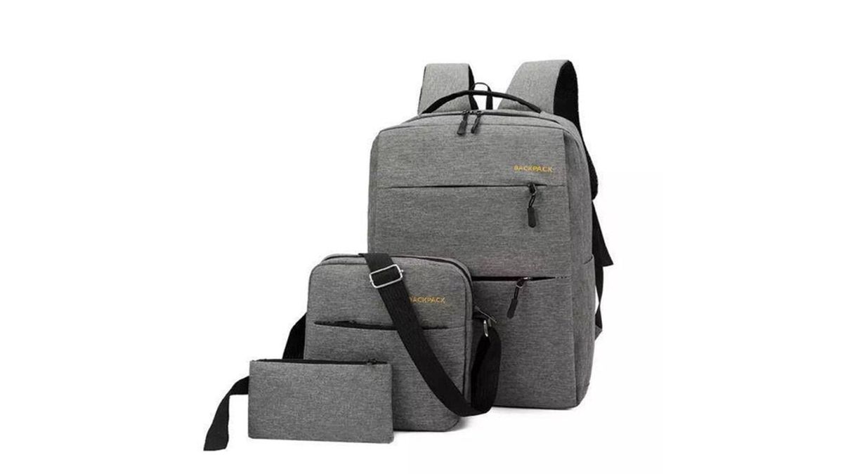 3 Pieces Backpack Back To School Shoulder Bag Bookbags-Grey | Shop ...