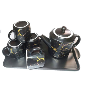 Ceramic Marble Tea Set With Serving Tray - 6 Piece Set | Shop Today ...