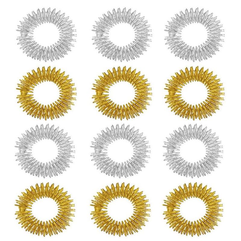 12 Acupressure Stress Relief Massage Finger Rings - Silver and Gold ...