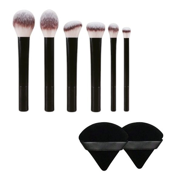 8 Piece Essential Makeup Brush Set With Setting Powder Puffs - Black ...