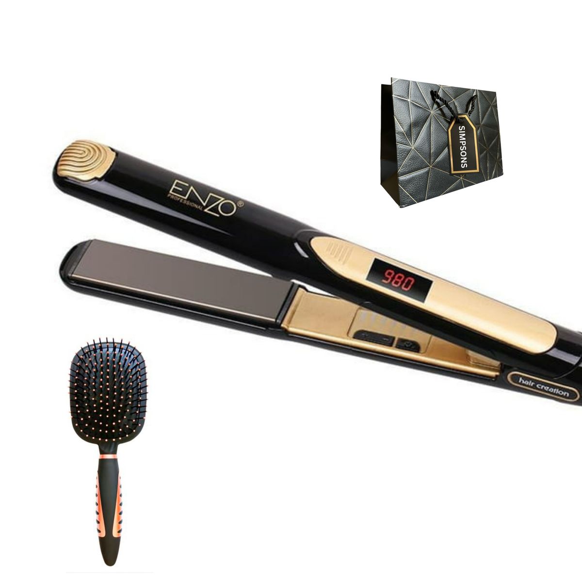 Enzo- 2 in 1 Titanium Hair Straightener ,Luxury Simpsons Bag & Hair ...