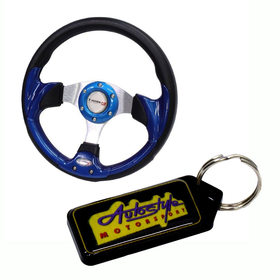 Type-R Sports Steering Wheel - Black & Blue Detail & Gel Key Holder ...