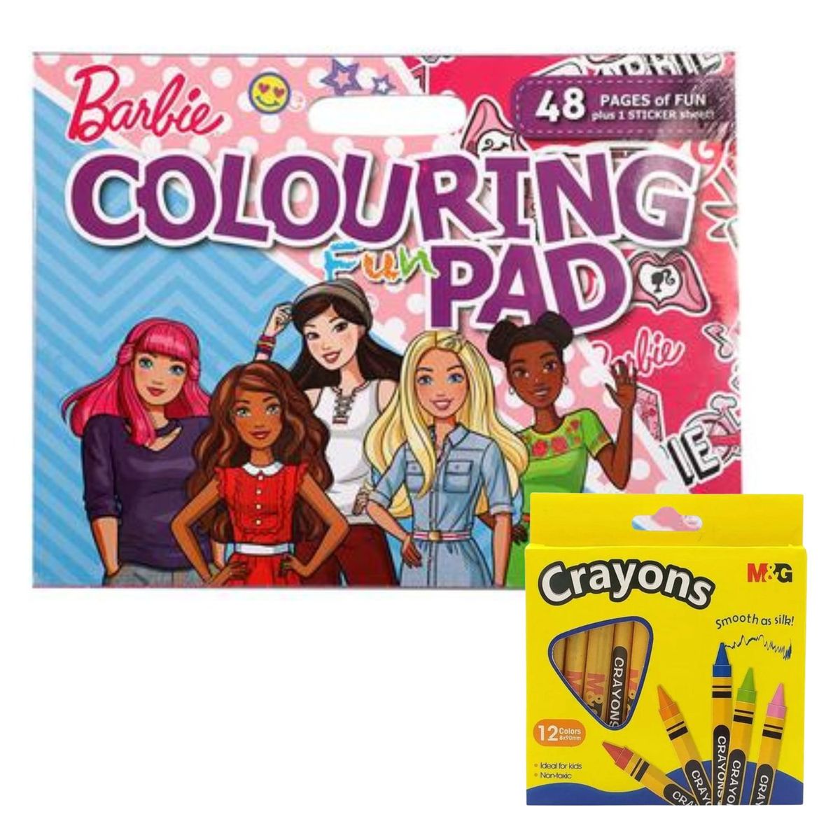 Barbie Carry Along Fun Colouring Pad with pack of 12 M&G Crayons | Shop ...