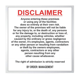 Disclaimer Notice Sign 440x440 On ABS 10 Pack. | Shop Today. Get it ...