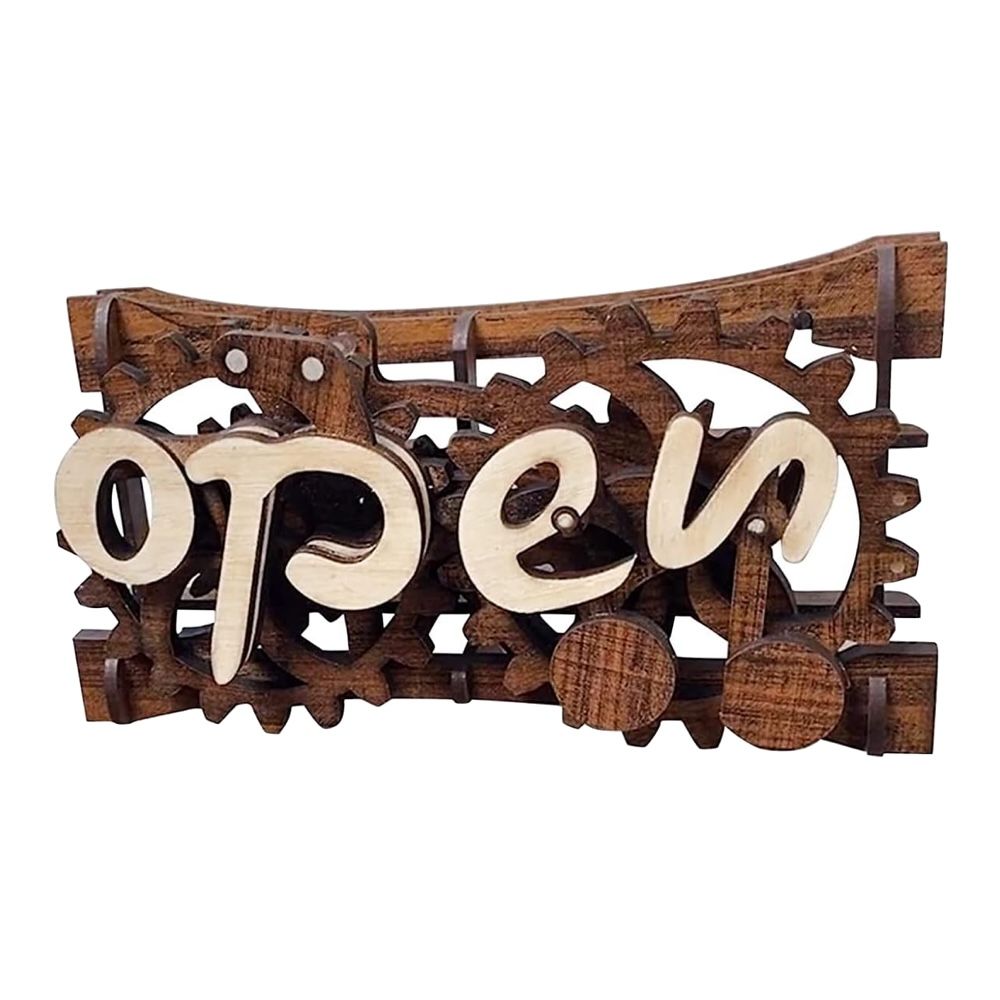 Decor Wooden Rustic Shop Gear Mechanism Open-Closed Signboard Gift ...