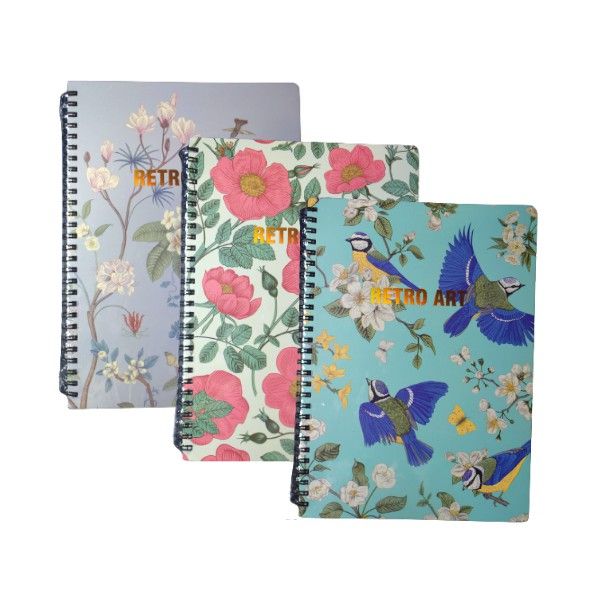 Retro Art Pack of 3 Floral-themed Spiral Bound Notebooks with Ruled ...
