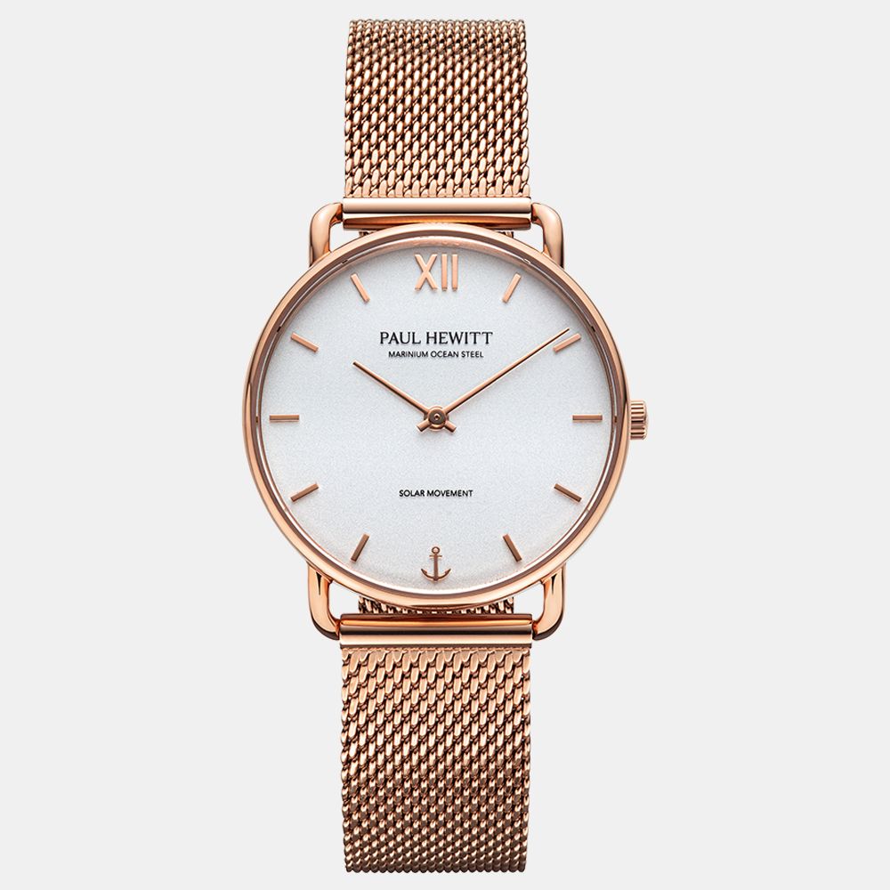 Paul Hewitt Women Sailor 33mm Solar Watch Rose Gold Mesh White Dial ...