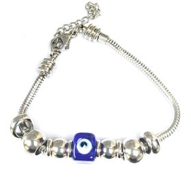 Stainless Steel with Evil Eye Cube Floating Charm on Snake Bracelet ...