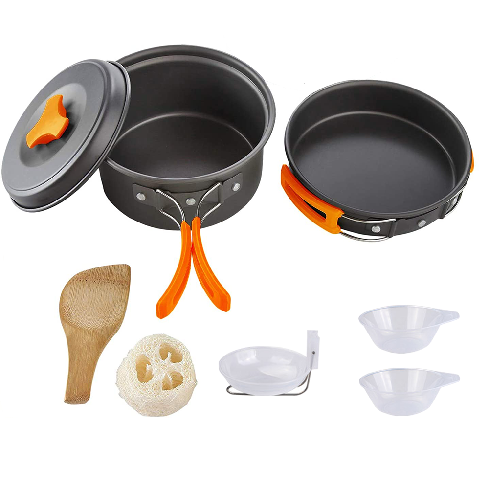 Camping Cookware Mess Kit Portable Hiking Backpacking Cooking Pot Set ...