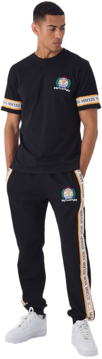 boohooMAN - Men's Gold Embroidered T-Shirt And Joggers SET - Black ...