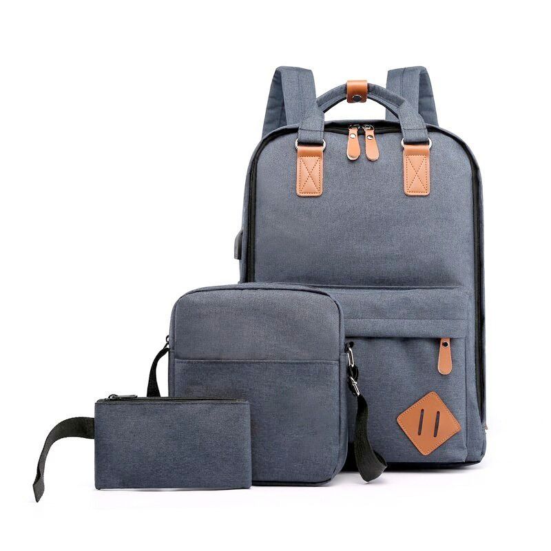 Vintage Unisex Three-Piece Laptop Backpack Set with USB Charging Port ...