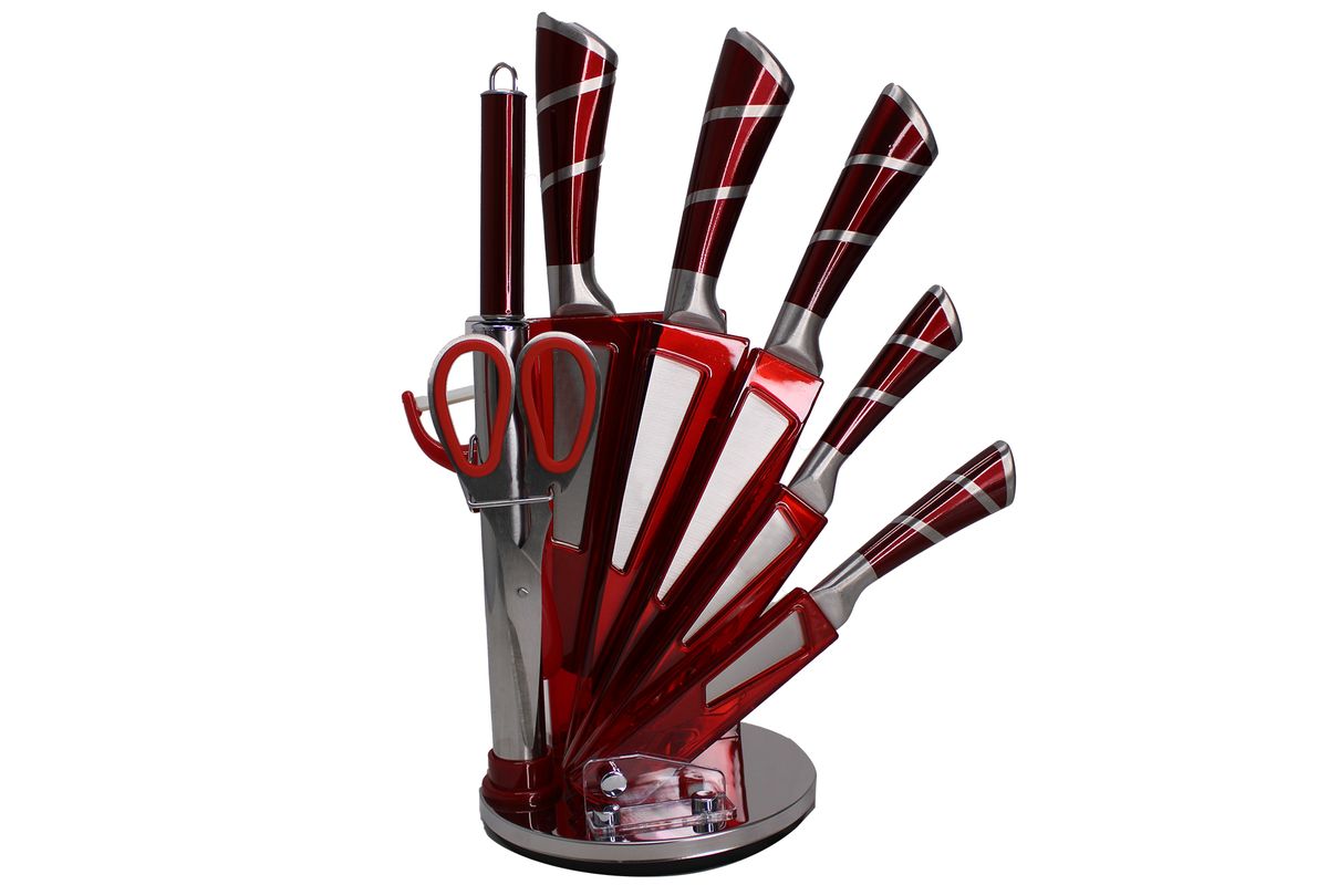 9 Piece Stainless Steel Rotating Kitchen Knife Set - Silver Rings ...