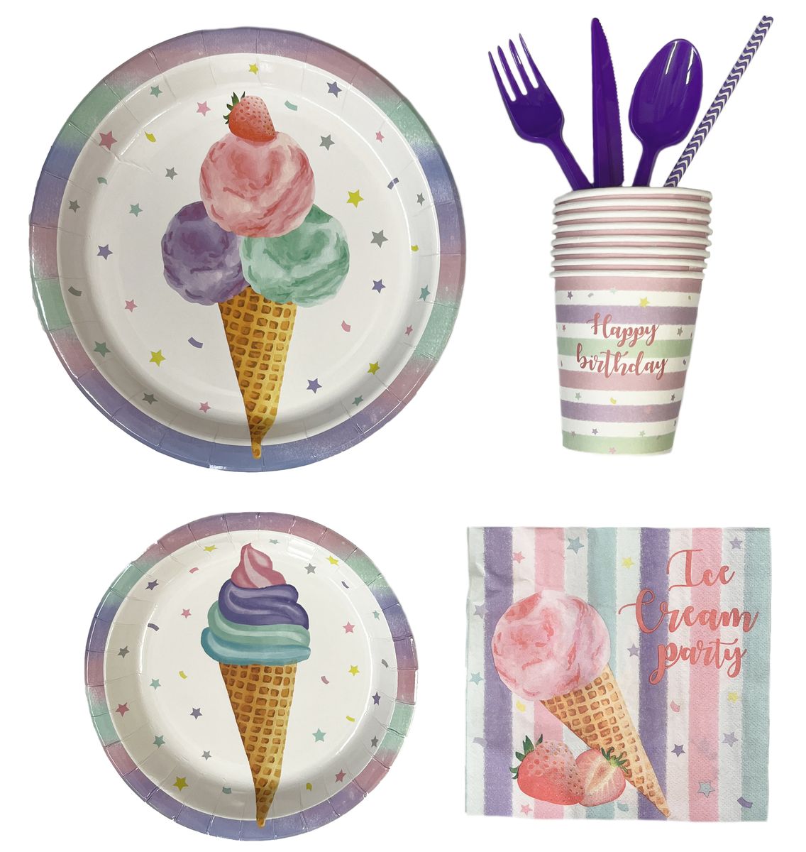 Party Paper Tableware / Cutlery Set - Ice Cream Theme (Set of 8) | Shop ...