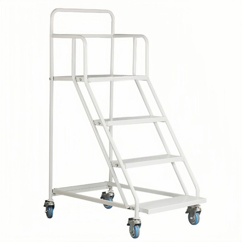 Steel 4 Step Mobile Rolling Safety Ladder with Wheels - Light Grey ...