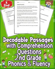 Decodable Passages Questions k - 2nd Grade with Comprehension Phonics ...