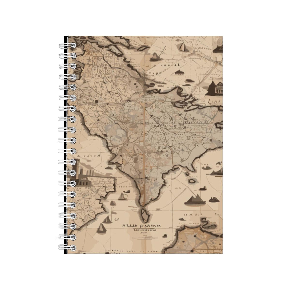 Old A5 Notebook Spiral and Lined Maps Graphic Notepad Design Present ...