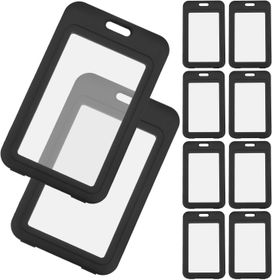 10pcs Vertical Black Plastic Badge Holder Sleeve Double-Sided Id Card ...