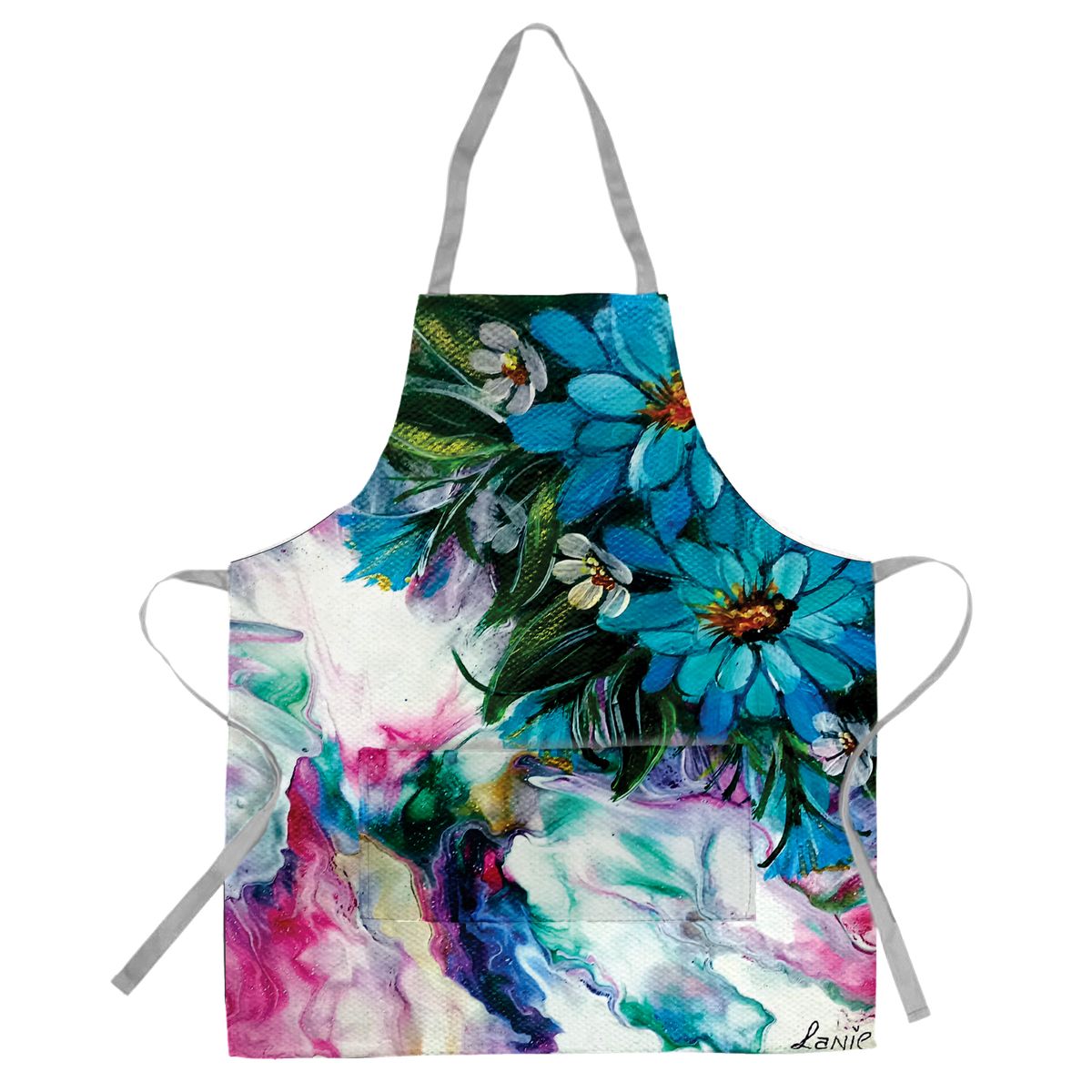 Ink White And Blue Flowers Medium Length Apron by Lanie's Art | Shop ...