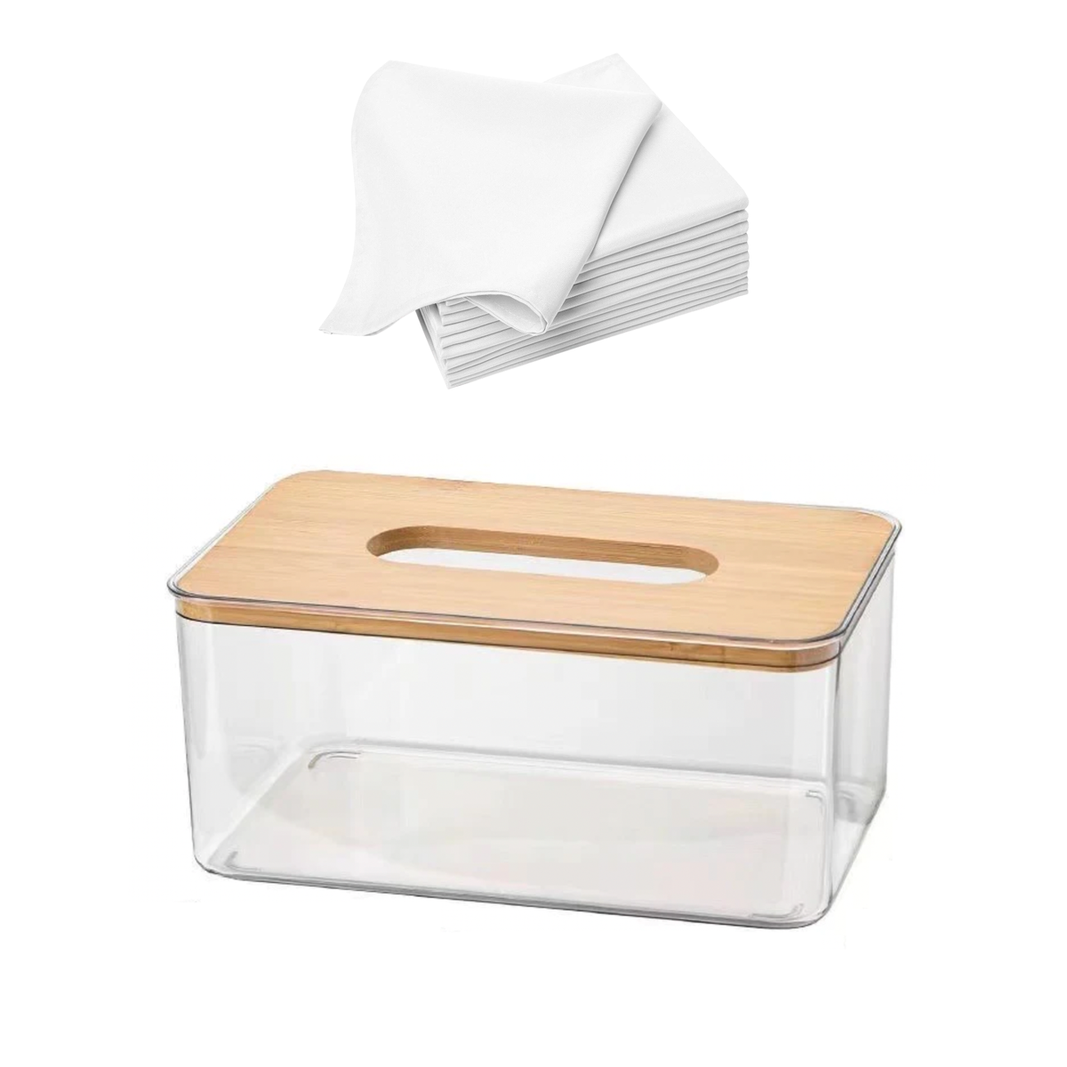 Acrylic Tissue Box with Natural Bamboo Lid & 200 x 2-Ply Facial Tissues ...