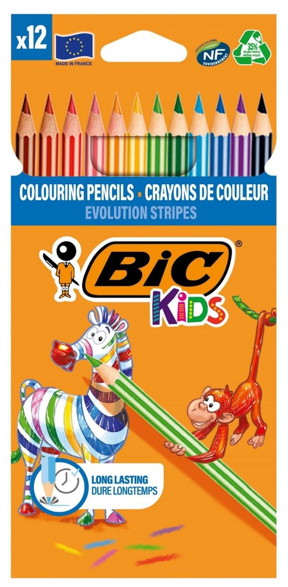 BIC Evolution Stripes - 12 Coloring Pencils for Kids, Students ...