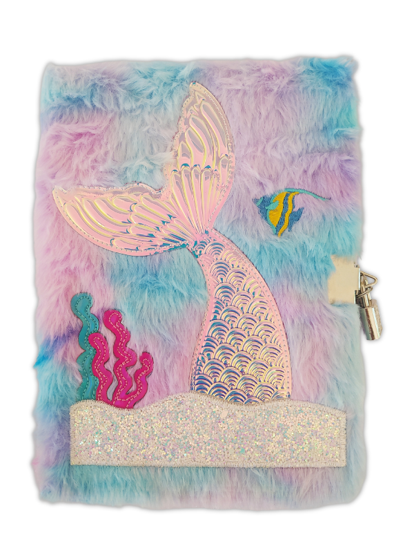 Fluffy Mermaid Tail Diary Notebook with Lock - A5 - Purple - Super Soft ...