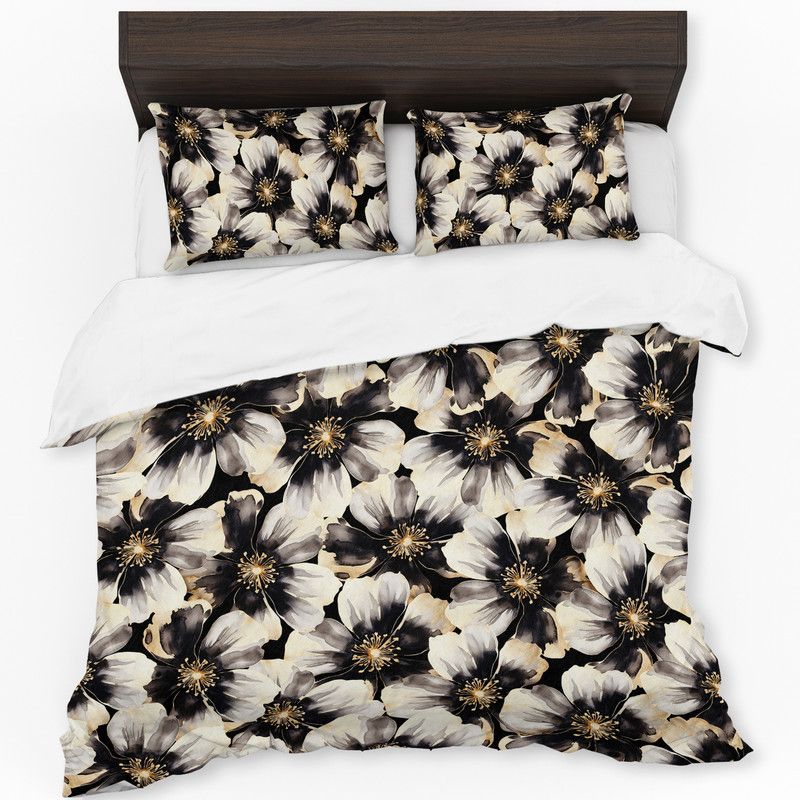 Water Painted Gold Trimmed Flower Duvet Cover Set | Shop Today. Get it ...