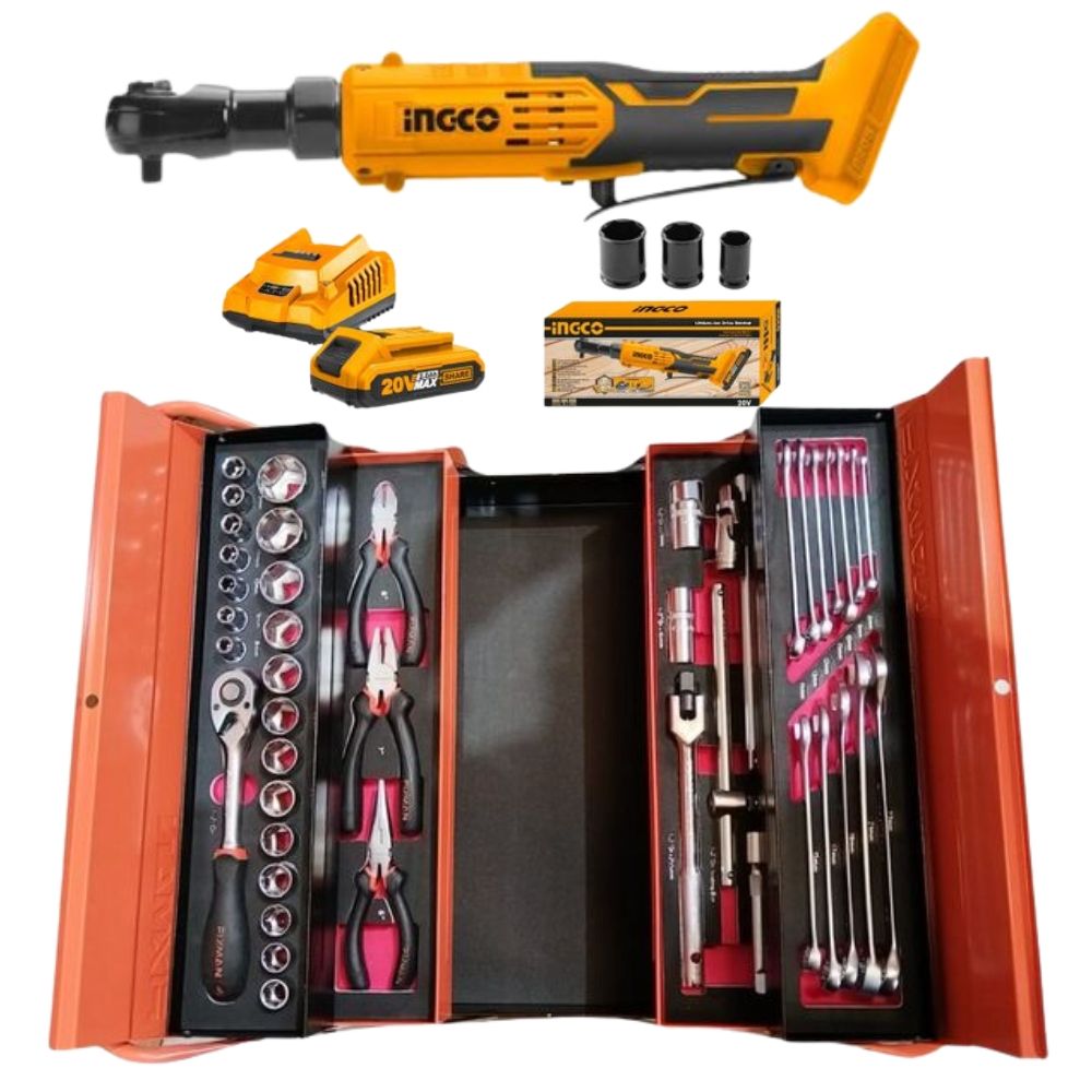 Fixman - 42 Piece Mechanic Tool Box & Ratchet Driver with Battery ...