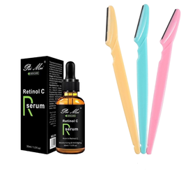 Facial & Eyebrow Dermaplaning Razor Wand Set With Added Retinol Serum ...