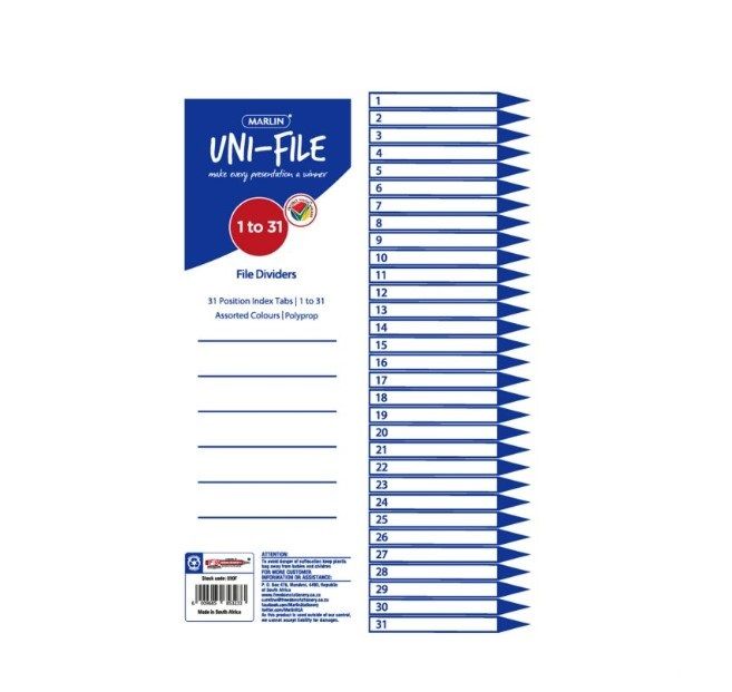 Marlin - File Dividers Polyprop: 1 To 31 (Pack Of 10) | Shop Today. Get ...