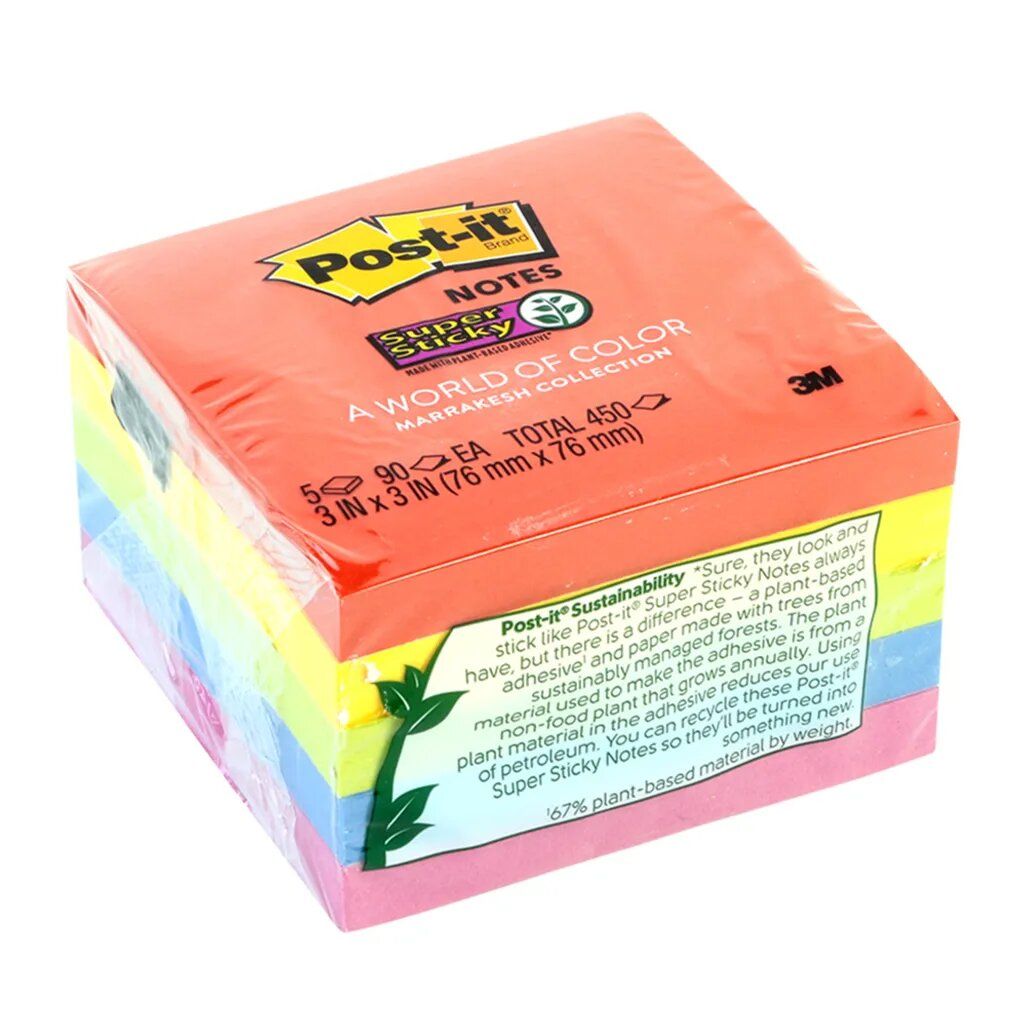 3M Post-It Neon Full Adhesive Notes Memo Cube only Repositionable Pack ...