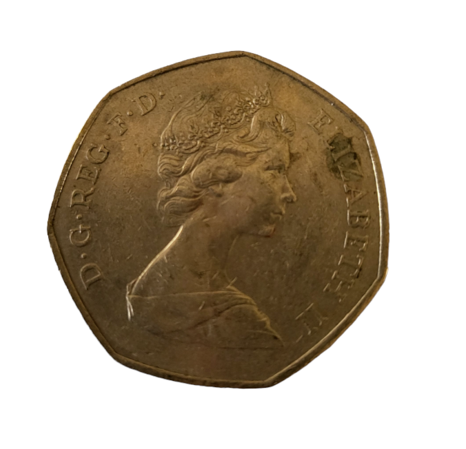 1973 United Kingdom British 50 Pence Queen Elizabeth II Entry into EEC ...