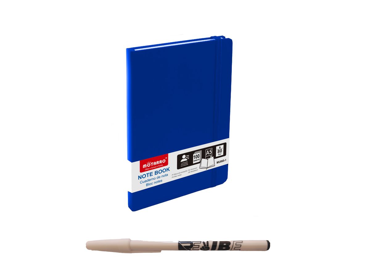 Hardcover A5 Writing Notebook 100 Sheets Closing Strap With ReVibe Pen ...