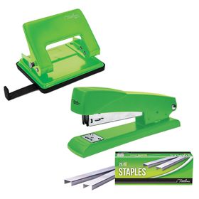 Treeline Metal Stapler & Punch Combo + Box of Staples - Green | Shop ...