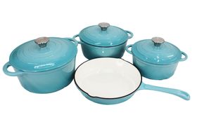 7 Piece Authentic Cast Iron Dutch Oven Cookware Pot Set - Sky Blue ...