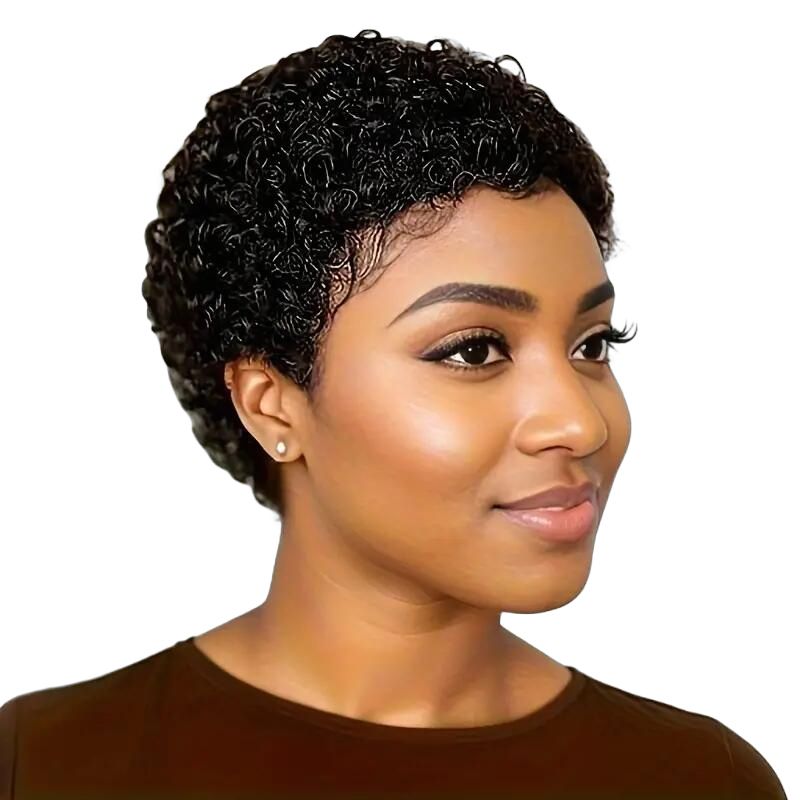 VSP Brazilian Hair Glueless Pixie Cut Wig-Afro Curly Full Machine Made ...