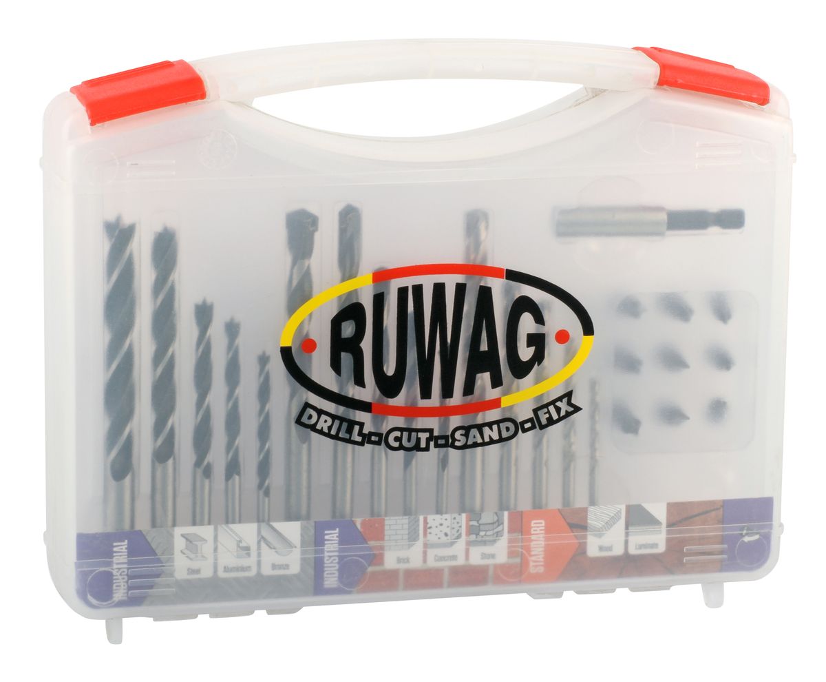 RUWAG 25 Piece Combo Drill Bit Set: Industrial Metal/Concrete/Wood bits ...
