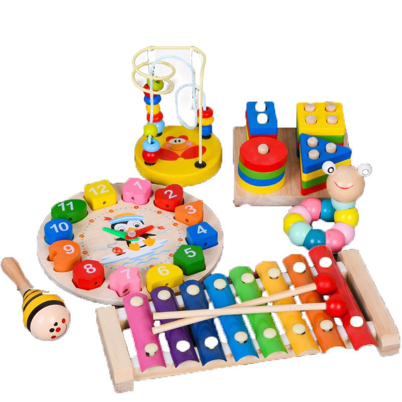 Wooden Baby Bead Maze Music Box Alarm Clock And Xylophone Set for ...