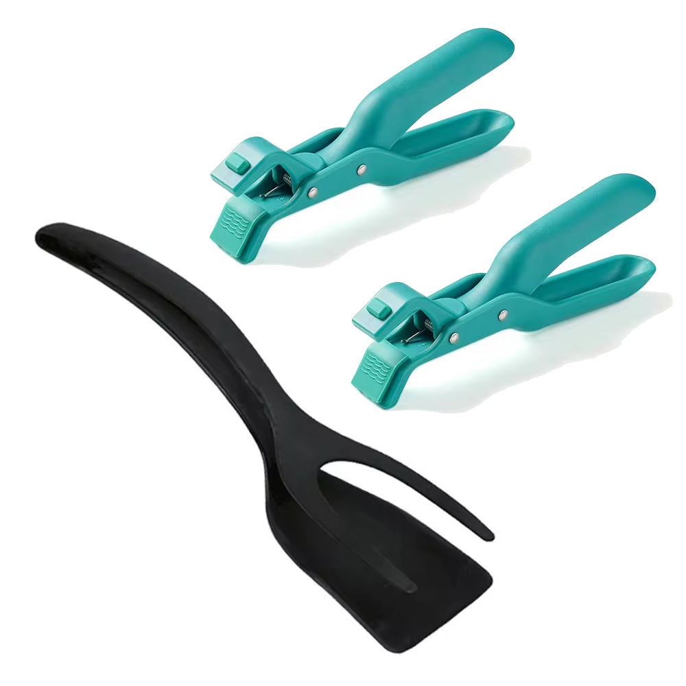Combo Anti-scauld Tray Clip Bowl Holder with Egg Flipper Spatula Tong ...