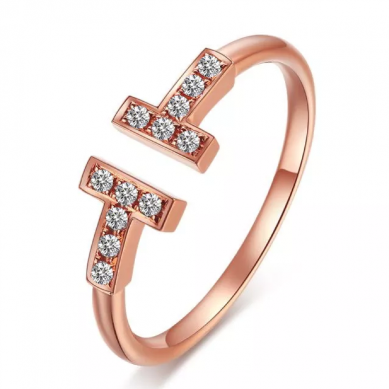 Ring T Brand Letter Crystal Opened Diamond Joint Forefinger Ring | Shop ...