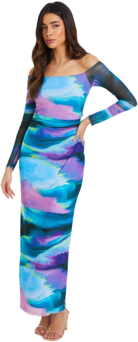 Quiz Women Blue Abstract Print Mesh Midaxi Dress Shop Today Get It Tomorrow