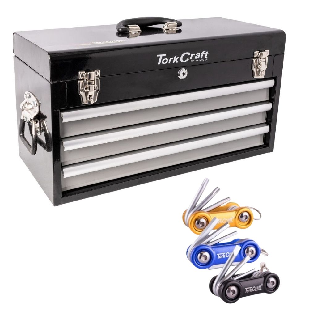 Tork Craft - Toolbox 154 Pce 3 Drawer & Aluminium Mini Folding Key 3pc ...