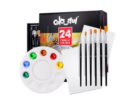 Colorful 24-Color Fabric Paint with 6 Brushes ,1 Palette & 2 Canvas ...