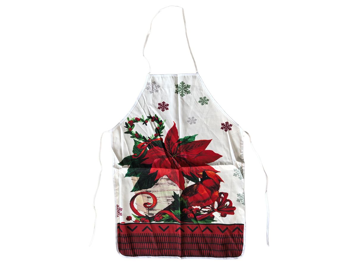 Festive Christmas Apron with Red Flower and Bird Design | Shop Today ...