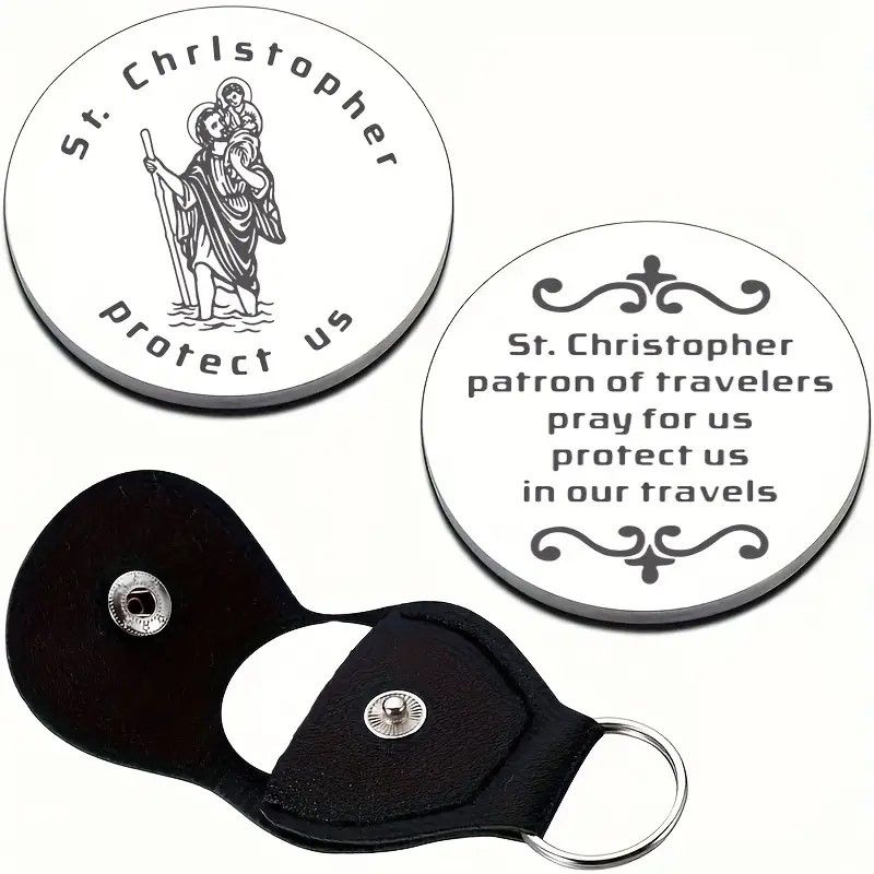Stainless steel gift: St. Christopher Protection Coin in leather pouch ...