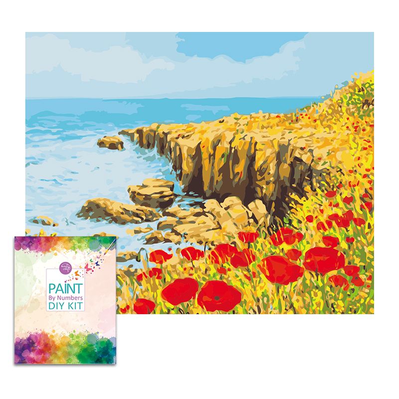 Easy Craft Paint by Number DIY Kit, 50x40cm- Flower, Ocean and Cliff ...